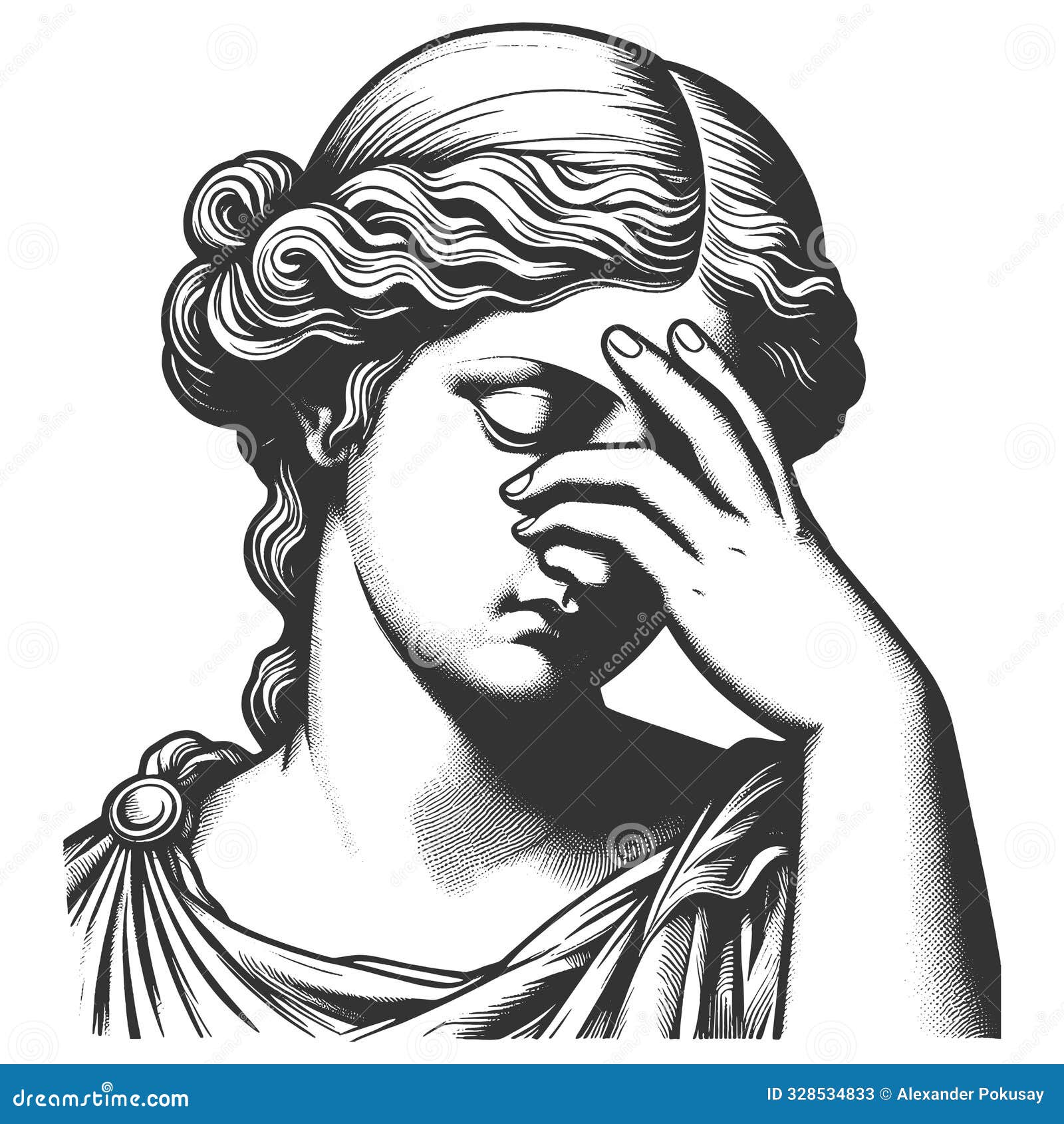 Classical Statue Facepalm Engraving Sketch Vector Stock Illustration ...