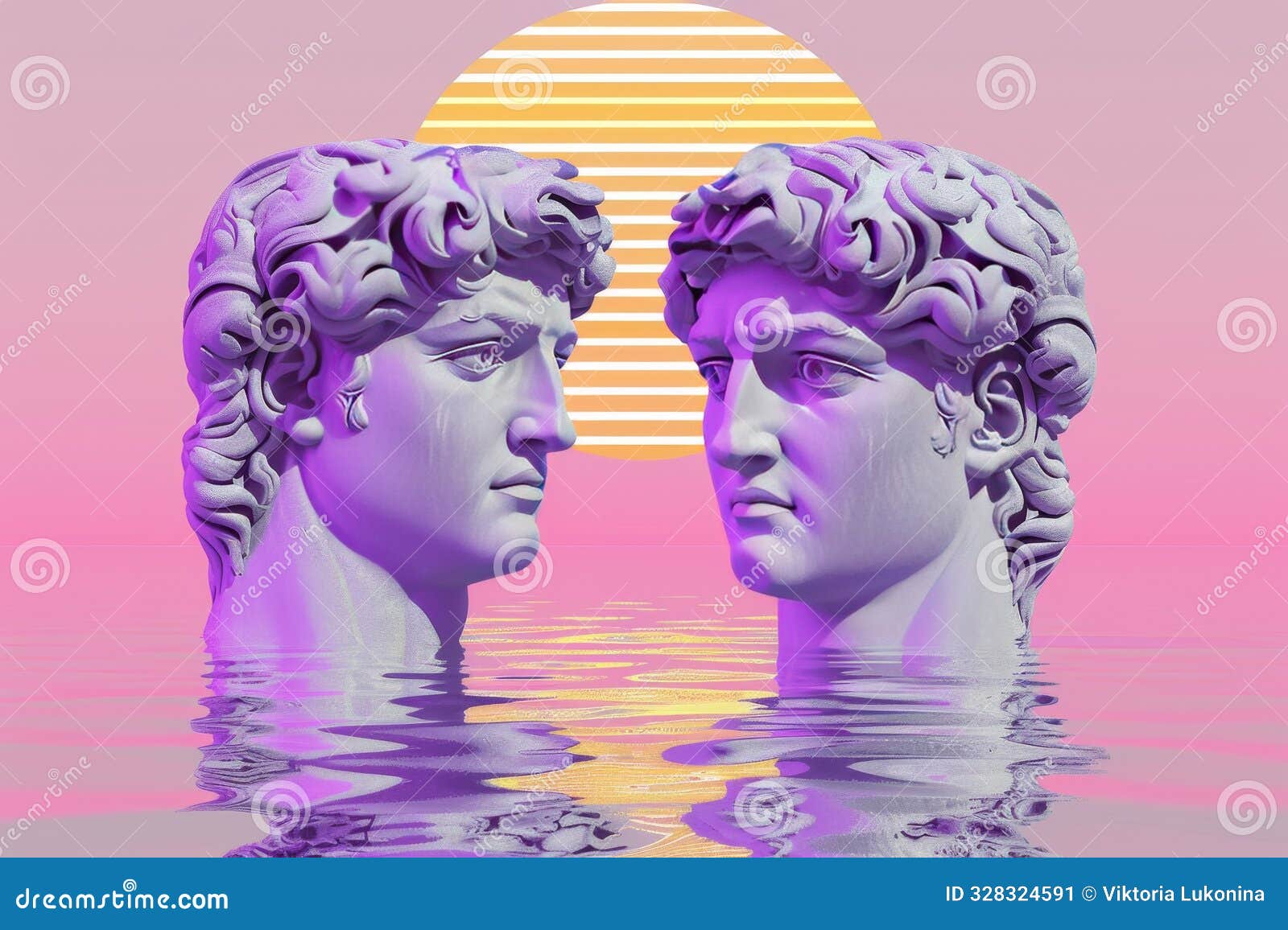 Classical Statues Against Pink Synthwave Sunset Stock Image - Image of ...