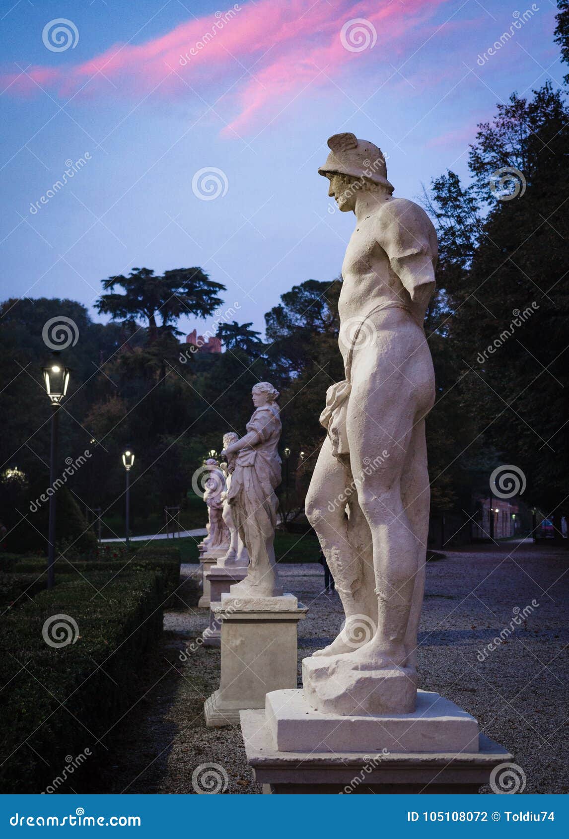 Classical Statues at Sunset in the Public Gardens. Stock Photo - Image ...