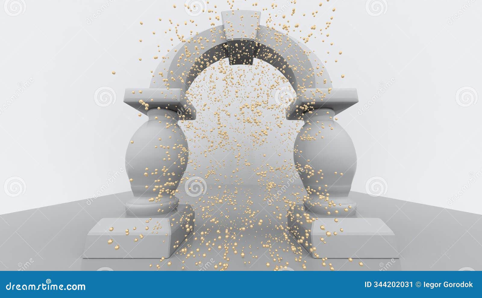 Classical Stone Archway with Floating Golden Spheres in a Minimalist ...
