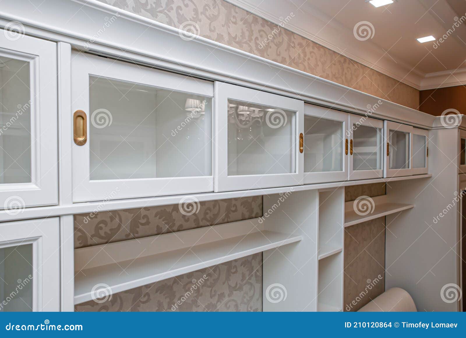 Classical Style Bookcase with Glass Doors and Gilded Handles Stock ...