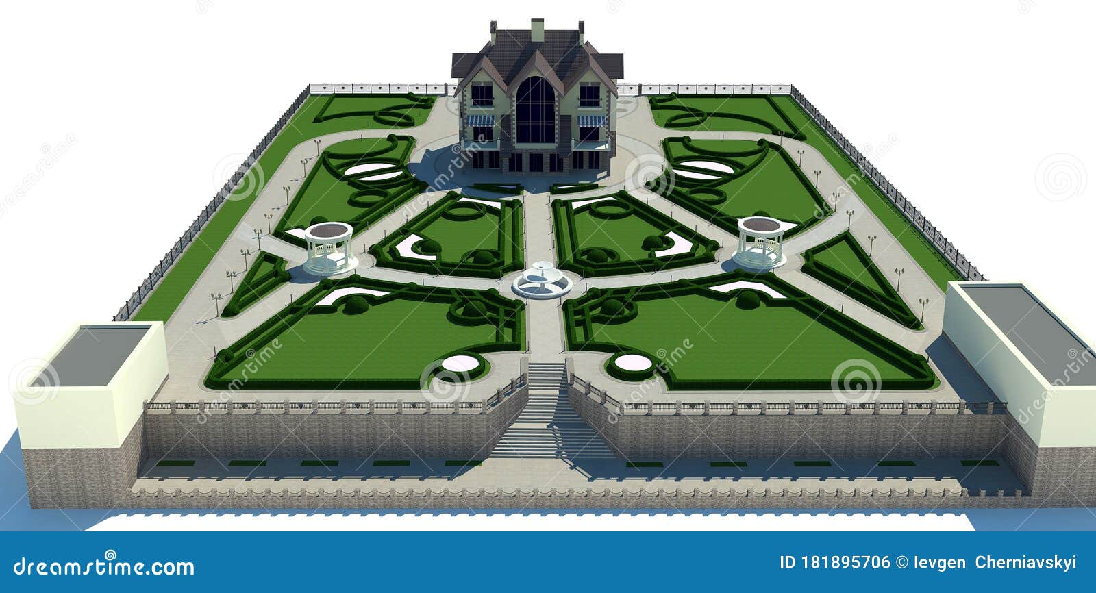 Classical Style Landscaping Aerial Perspective, 3D Render Stock ... Classical Style Landscaping Aerial Perspective, 3D Render Stock ...