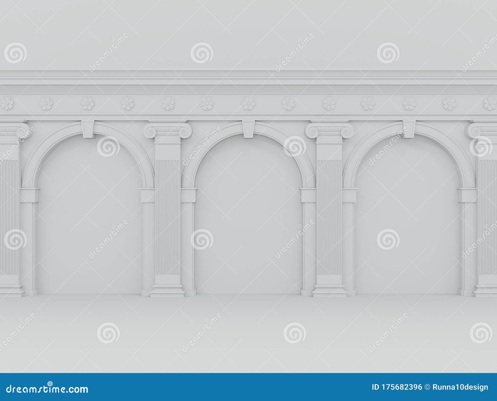 Classical Style White Empty Wall 3d Render Stock Illustration ...