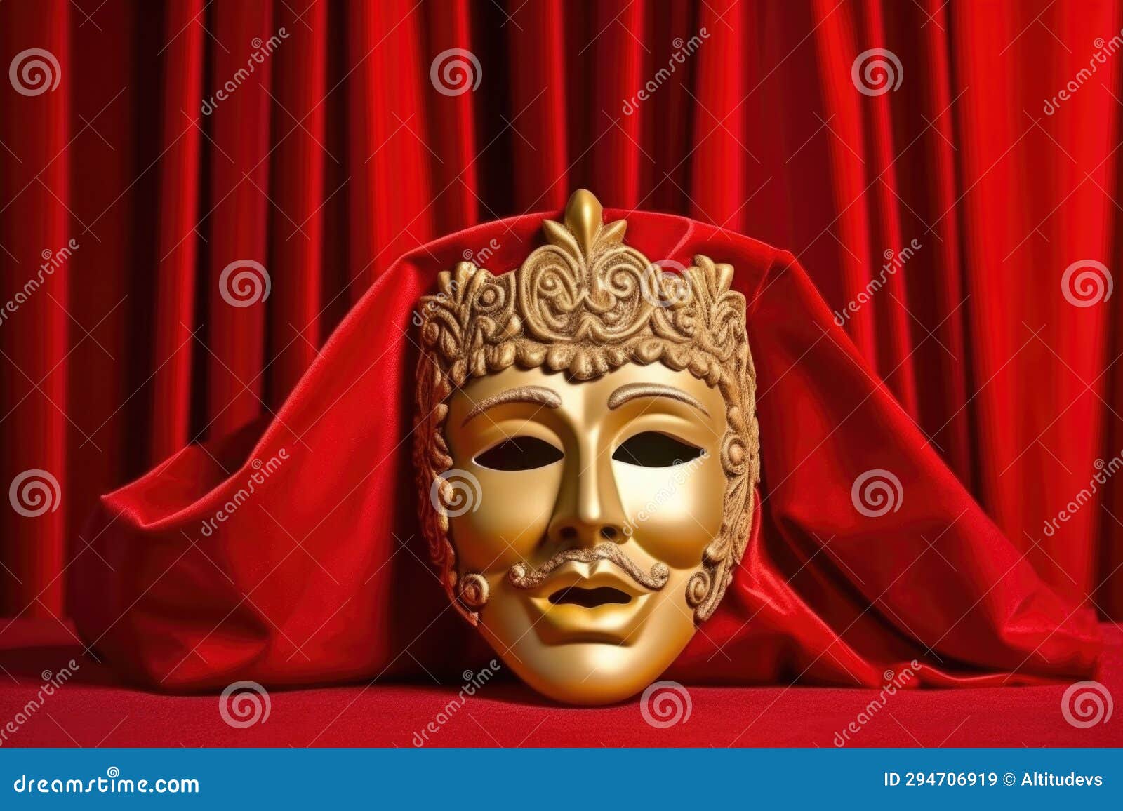Classical Theater Mask Against a Red Curtain Stock Image - Image of ...