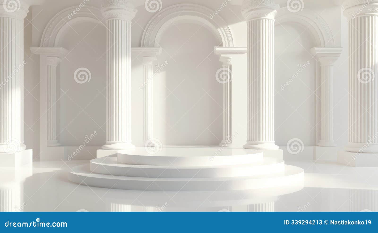 Classical White Interior with Columns and Podium, Elegant Architectural ...