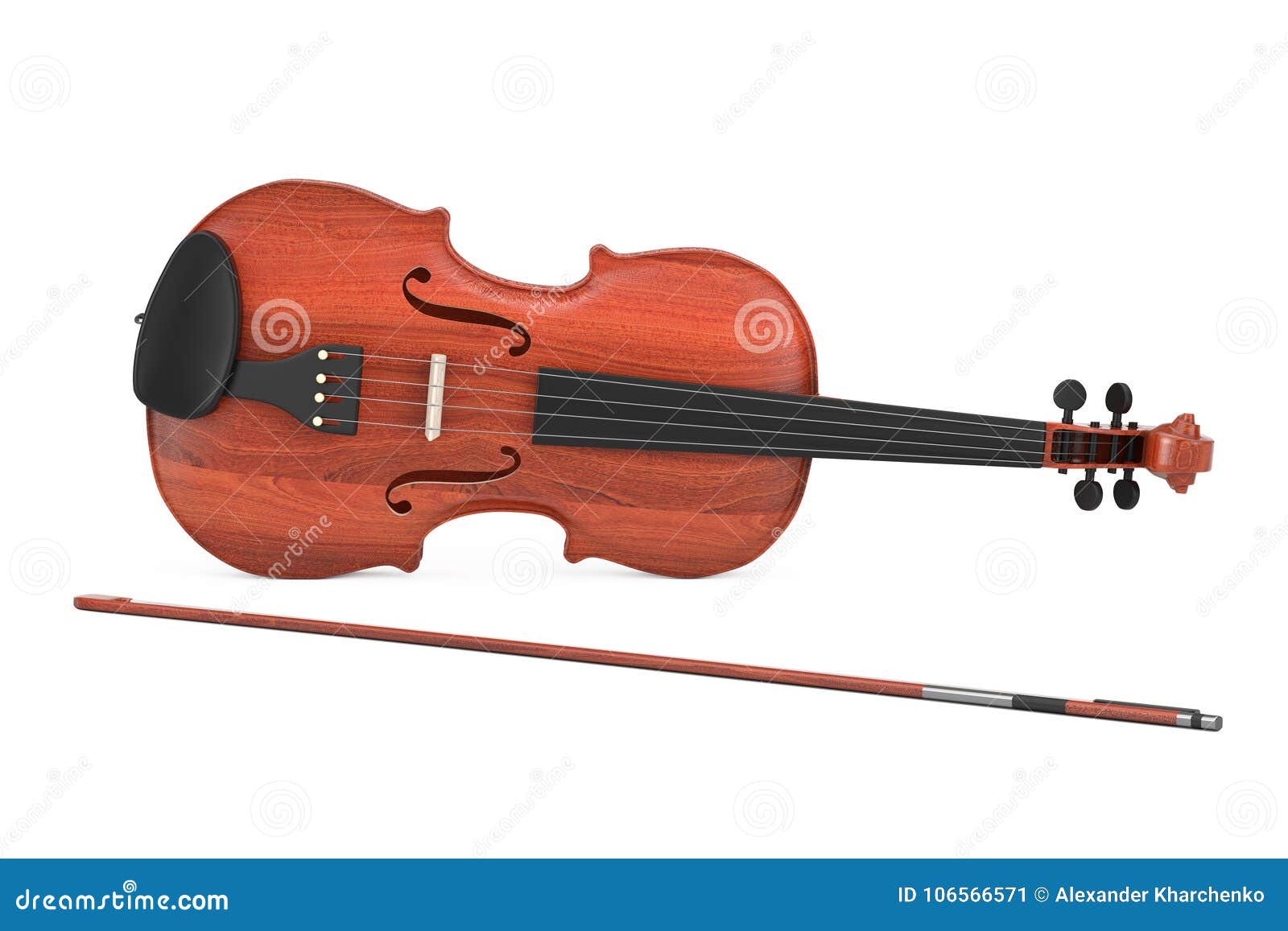 Classical Wooden Violin with Bow. 3d Rendering Stock Illustration ...