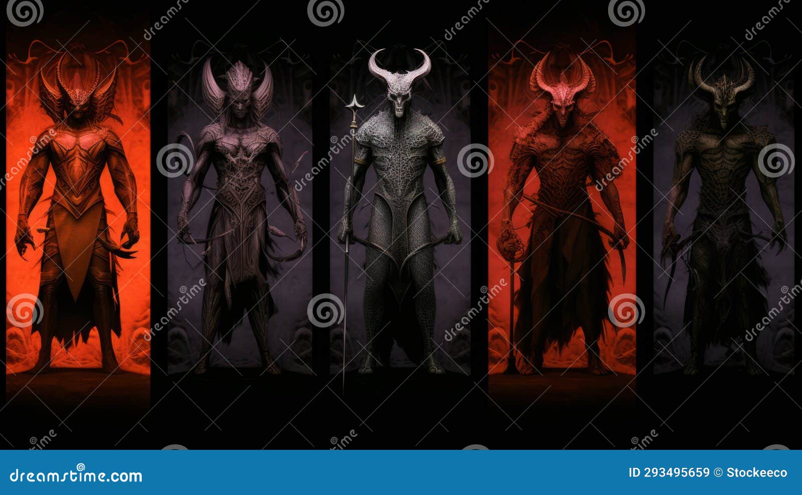 Classification of Demons: Five Dark Demons in Different Colors Stock ...