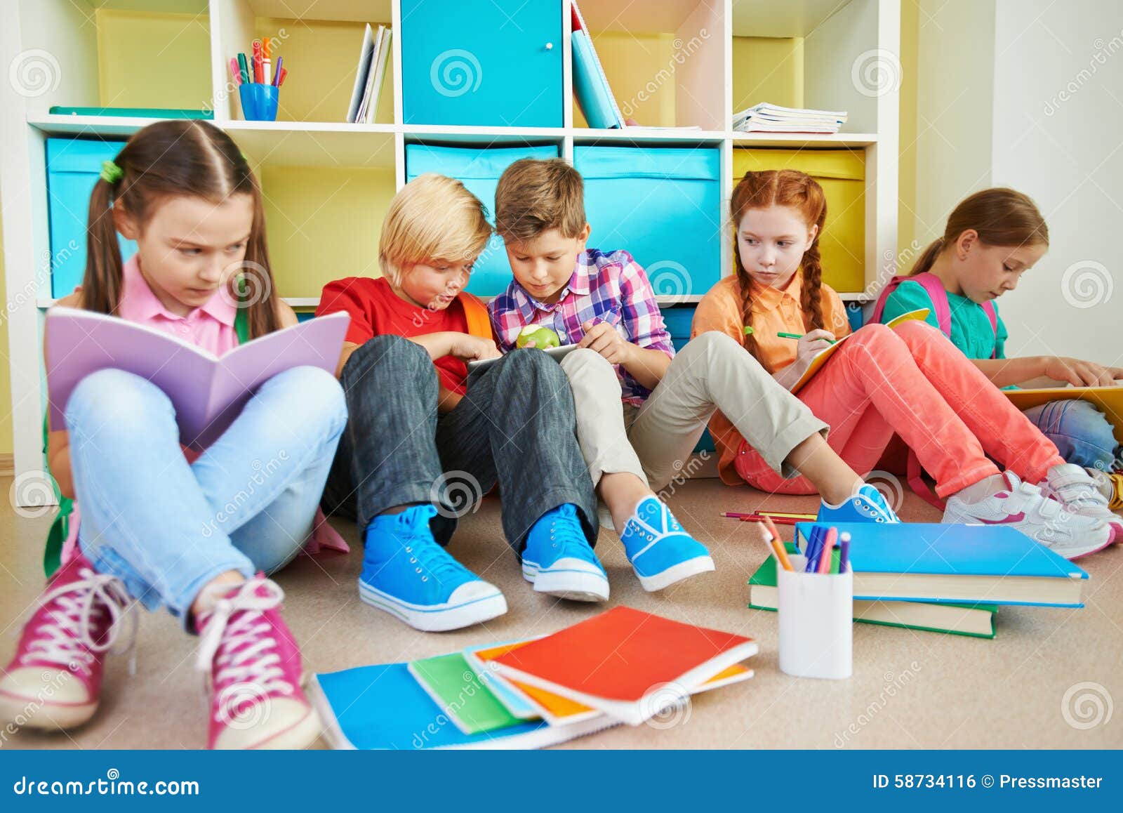 Classmates drawing stock photo. Image of casual, drawing - 58734116