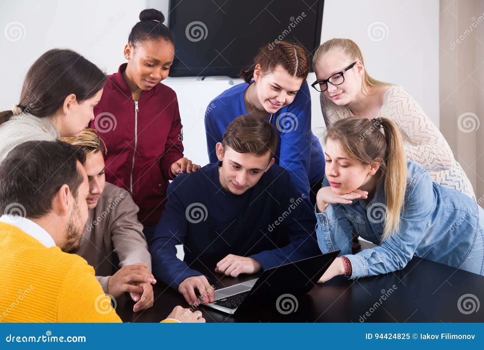 Classmates Having Difficult Project To Complete during Class Stock ...