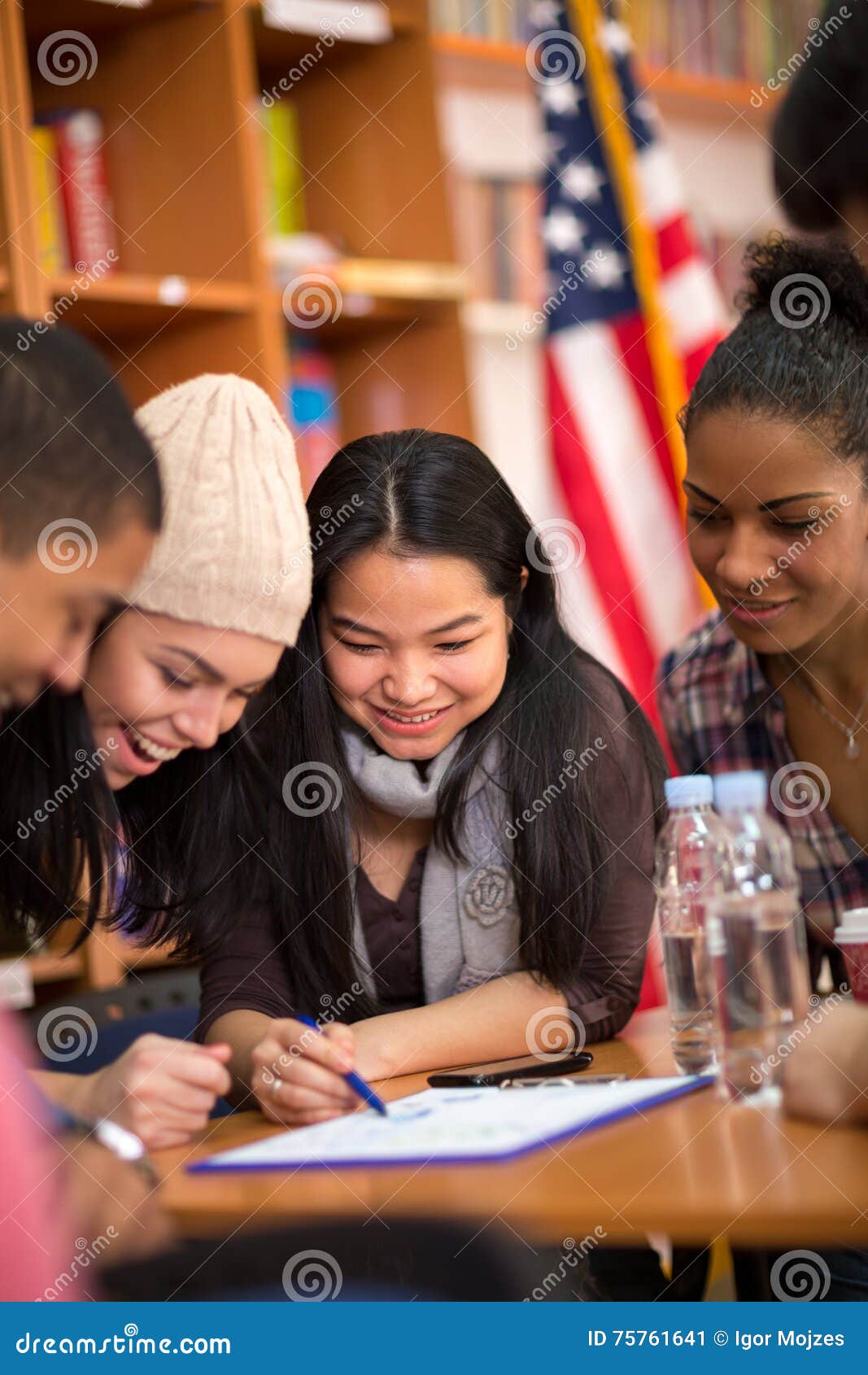 Classmates Having Fun and Studying for Lecture Stock Image - Image of ...