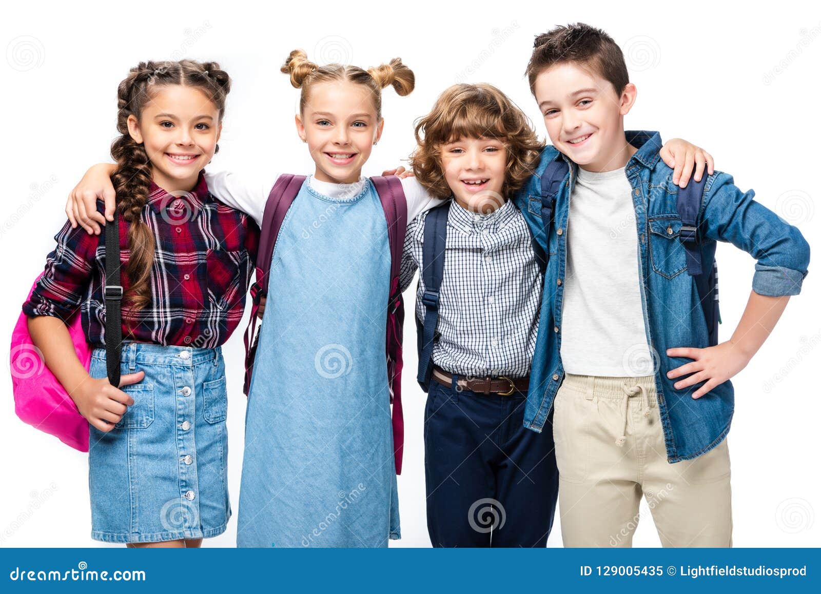 Classmates Hugging and Looking at Camera Stock Image - Image of male ...