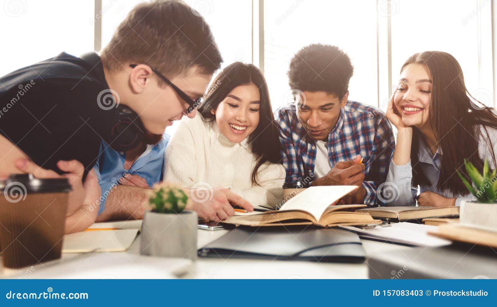 Classmates Learning in Library at University Together Stock Image ...