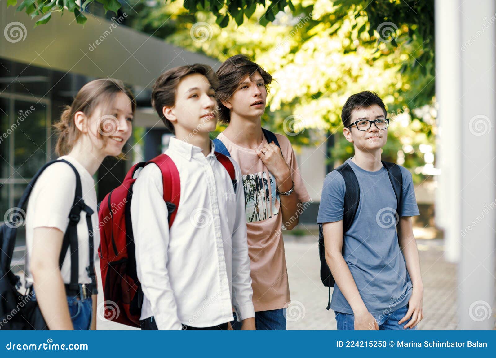 Classmates Looking at the Timetable in the School Yard Stock Photo ...
