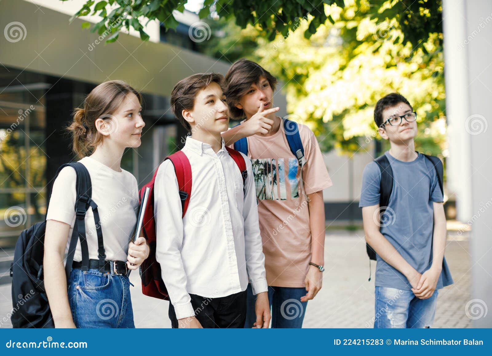 Classmates Looking at the Timetable in the School Yard Stock Image ...
