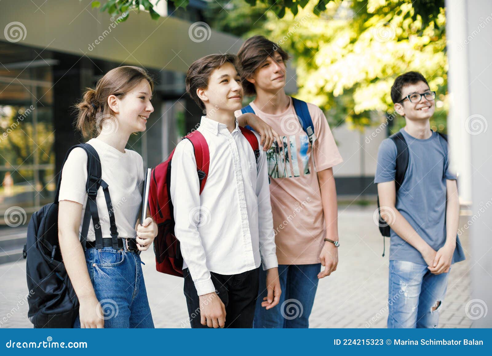 Classmates Looking at the Timetable in the School Yard Stock Image ...