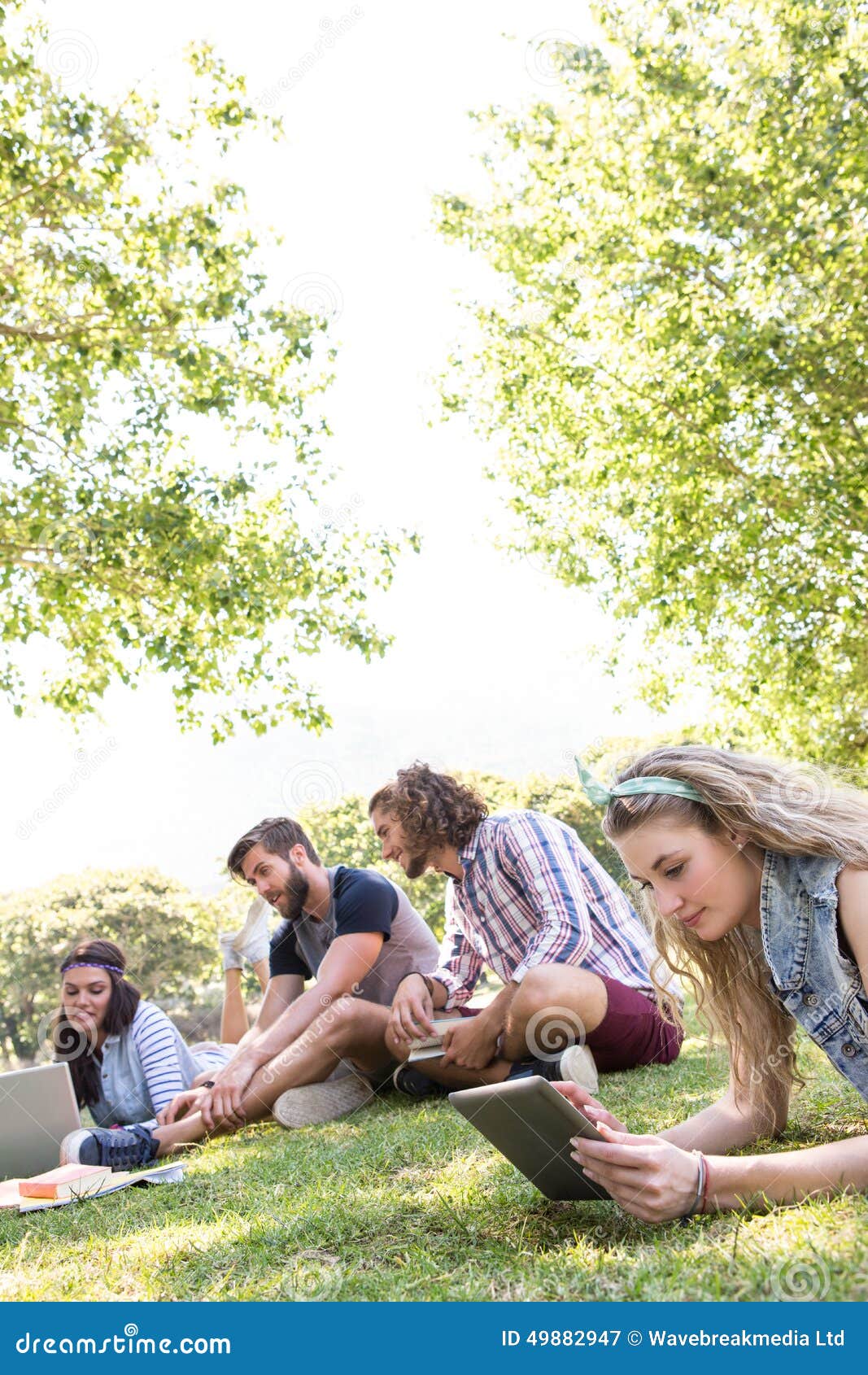 Classmates Revising Together on Campus Stock Image - Image of caucasian ...