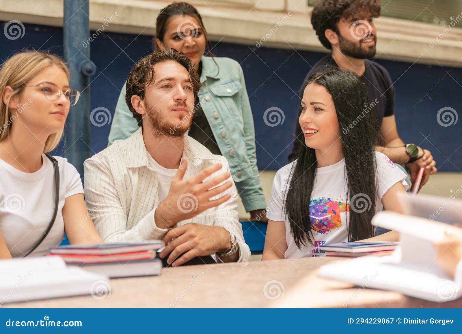 Classmates Sitting and Talking Stock Image - Image of energetic ...