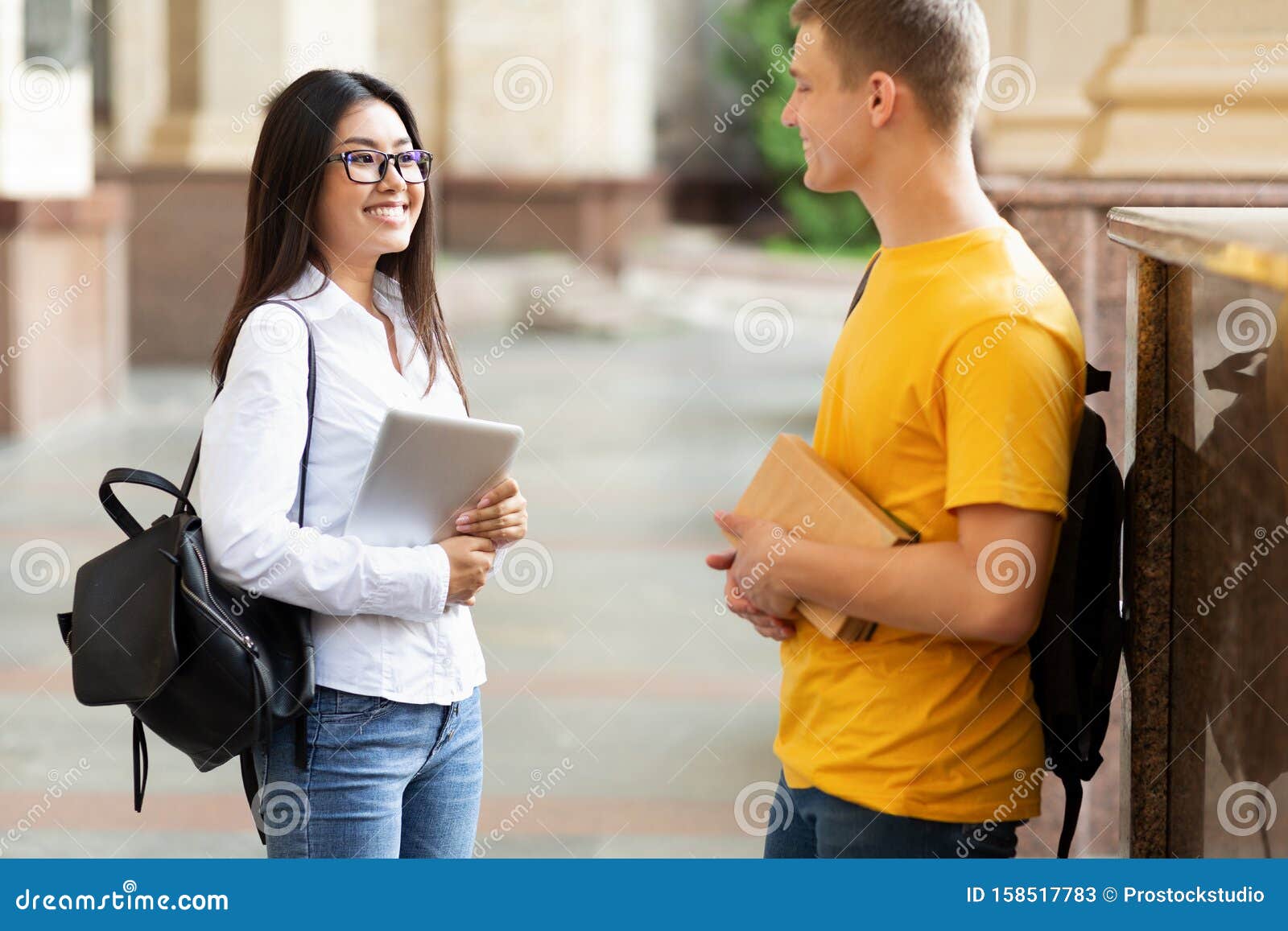 Classmates Talking in College Campus during Break Stock Image - Image ...