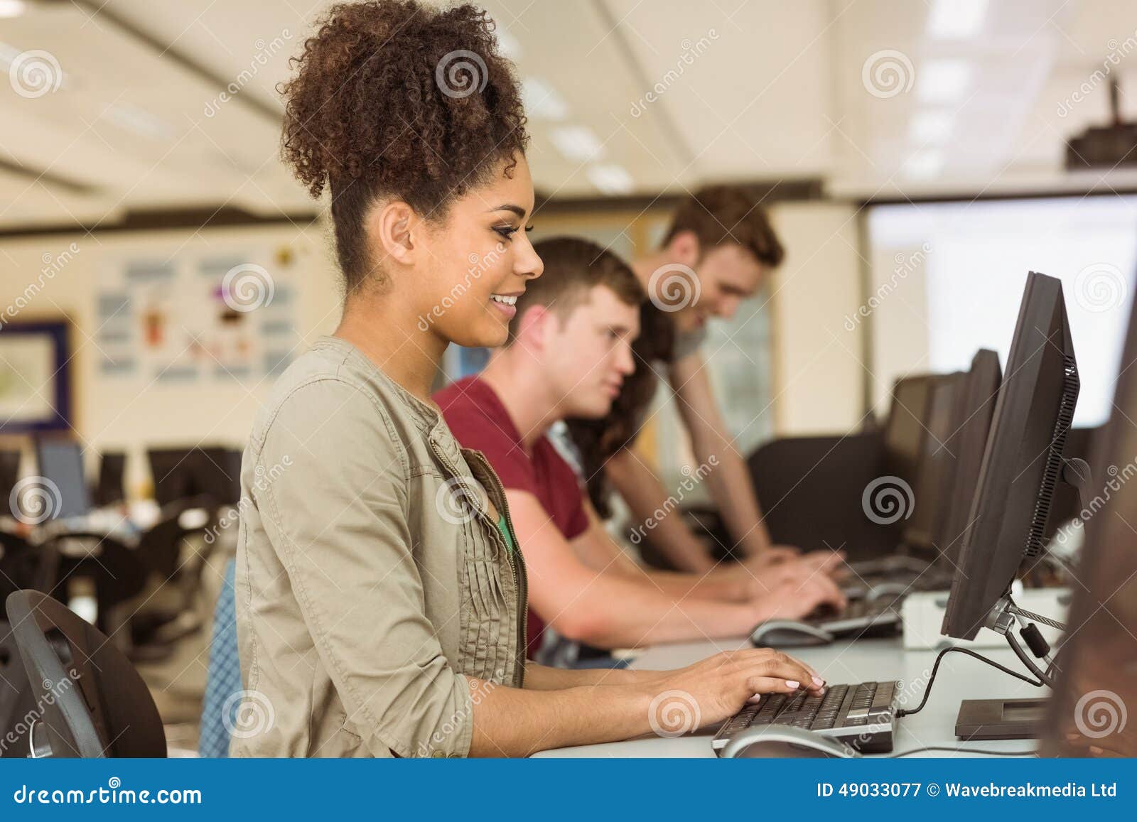 Classmates Working in the Computer Room Stock Image - Image of woman ...