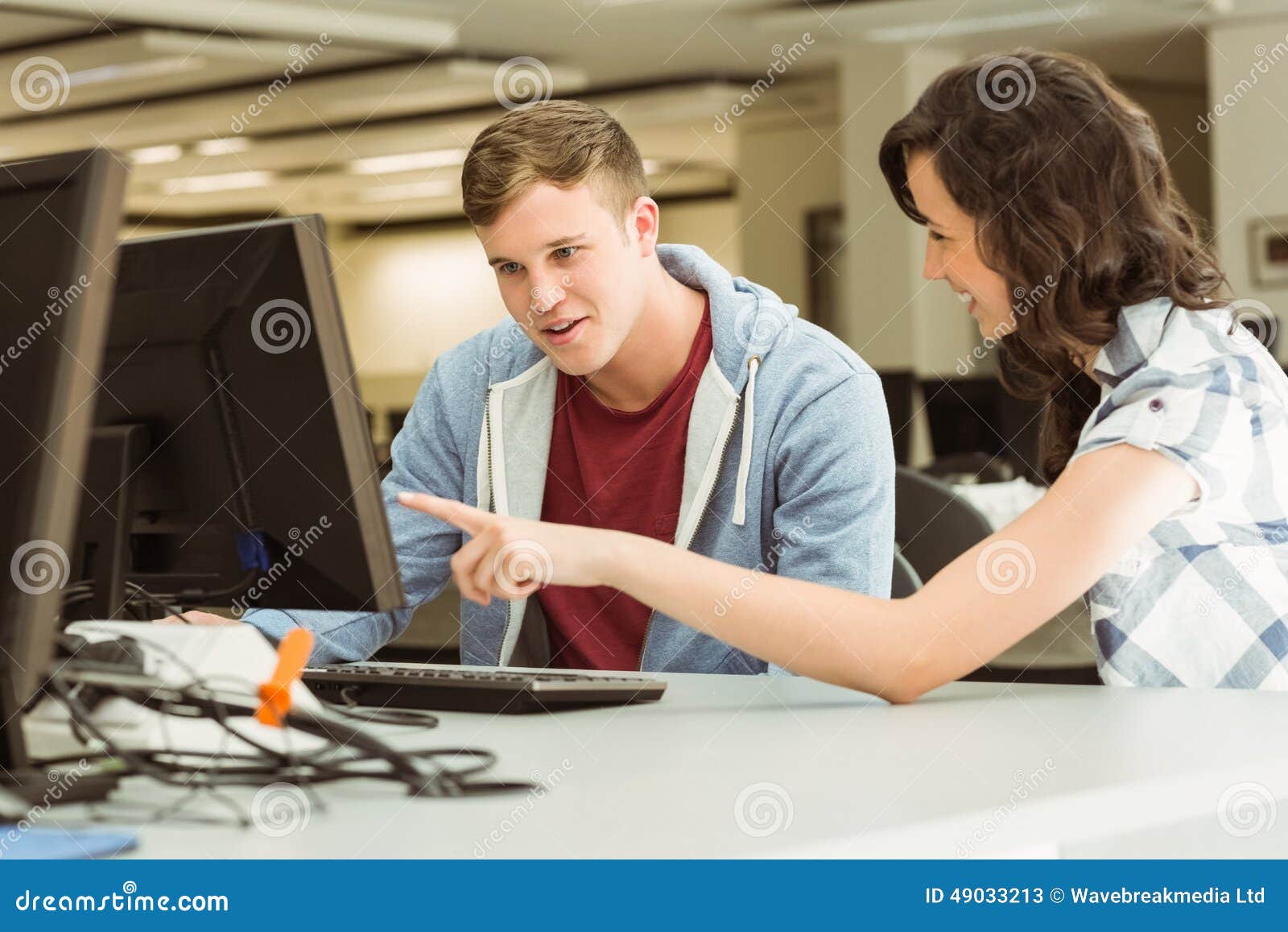Classmates Working Together in the Computer Room Stock Image - Image of ...