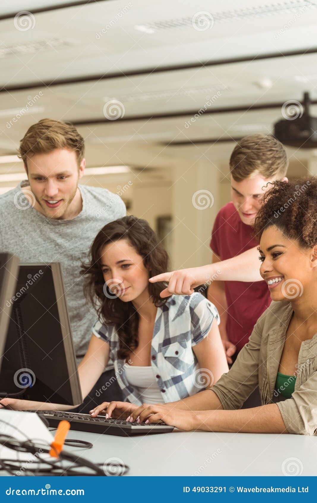 Classmates Working Together in the Computer Room Stock Image - Image of ...