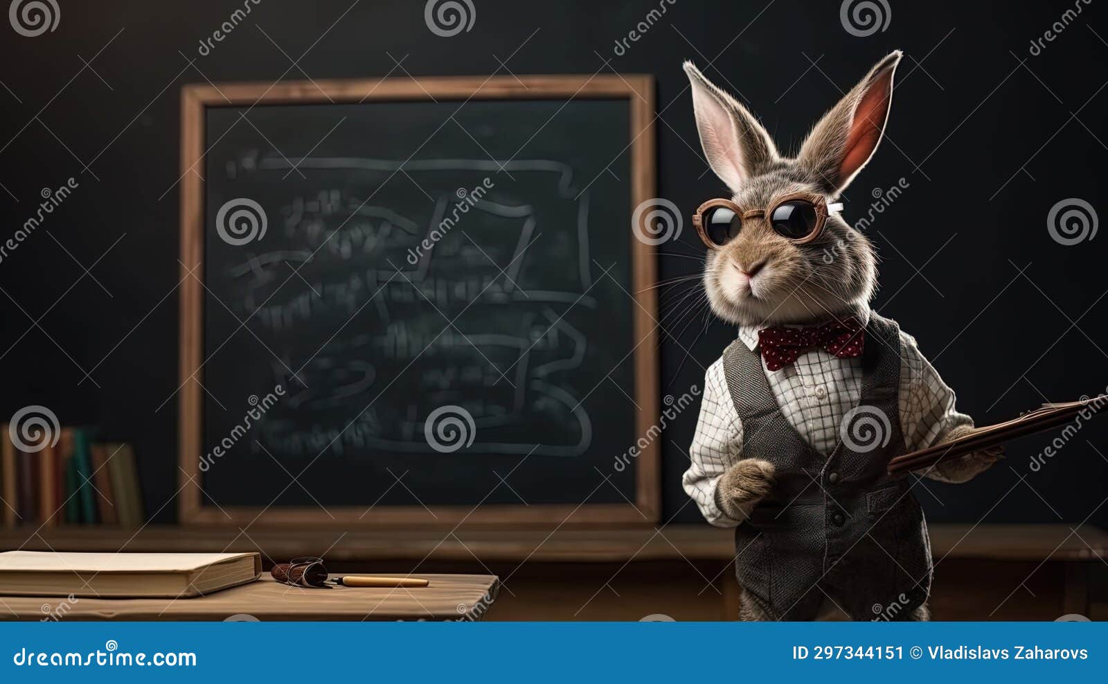 Classroom Authority: a Rabbit Teacher Stands with Chalk, Facing the ...