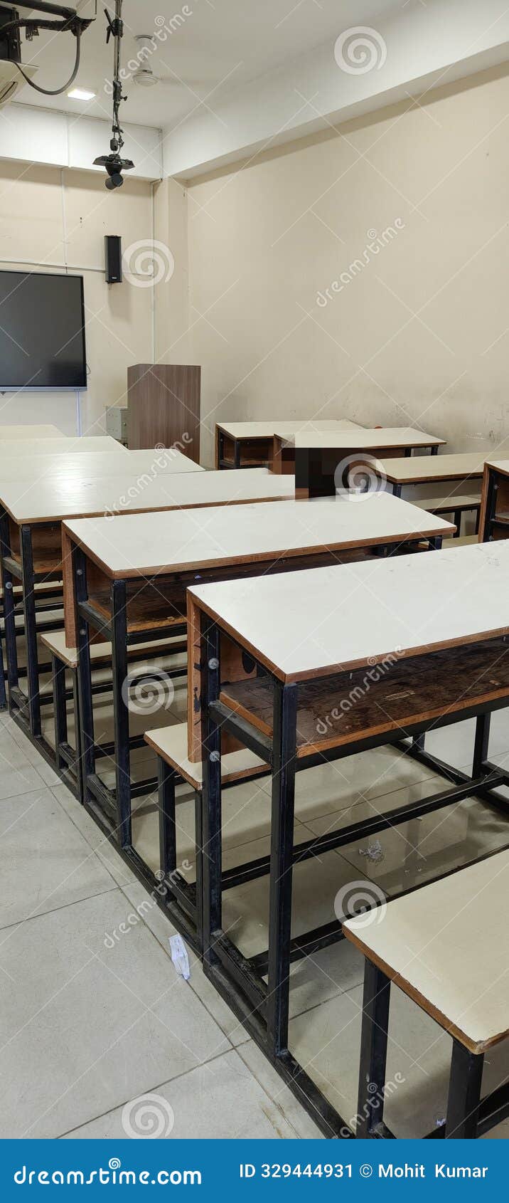 Classroom with Benches and Smartboard Stock Image - Image of hardwood ...