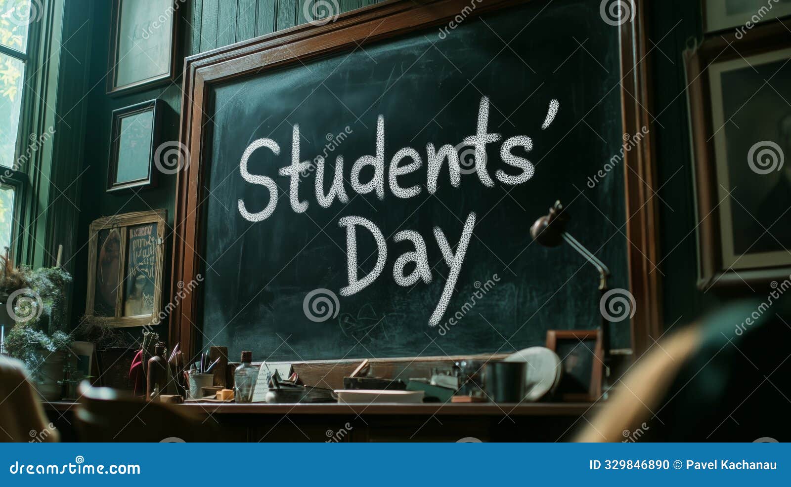 A Classroom Blackboard Displays the Message for Students Day in Chalk ...