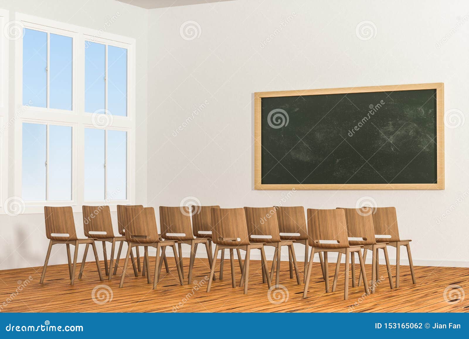 A Classroom with Chairs Inside and a Blackboard in the Front of the ...
