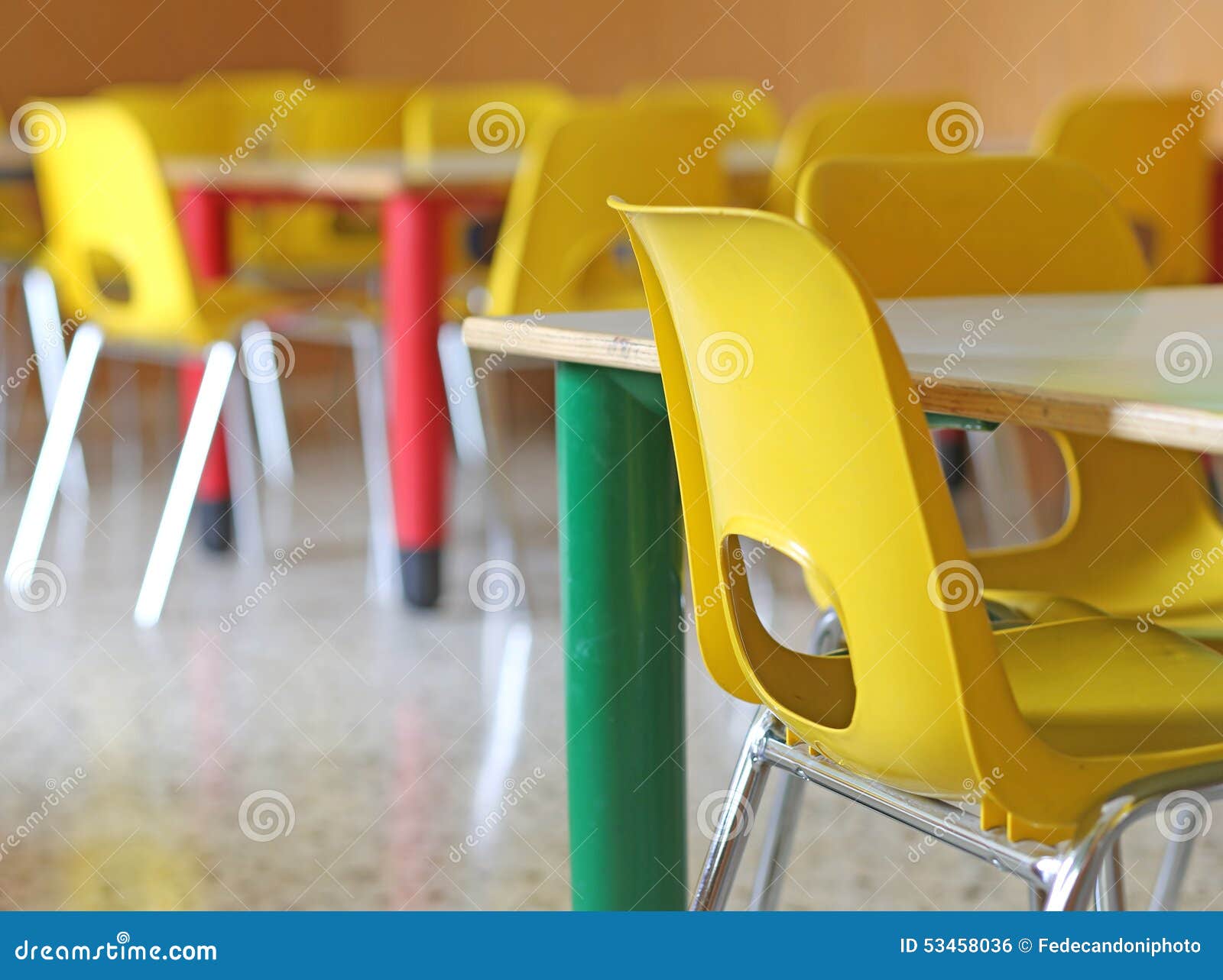 Classroom with Chairs and Tables in the Kindergarten Stock Photo ...