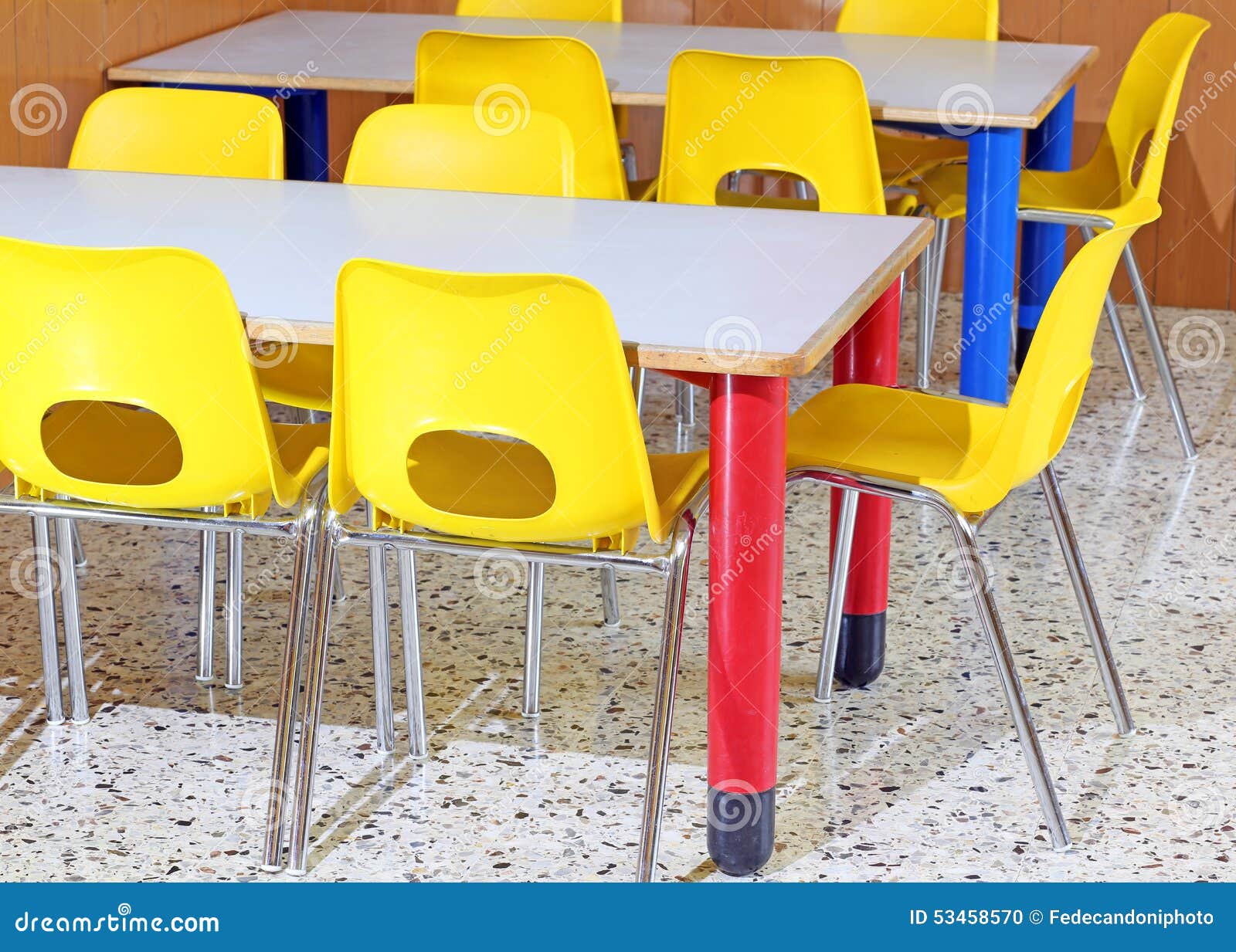 Classroom with Chairs and Tables in the Kindergarten Stock Photo ...