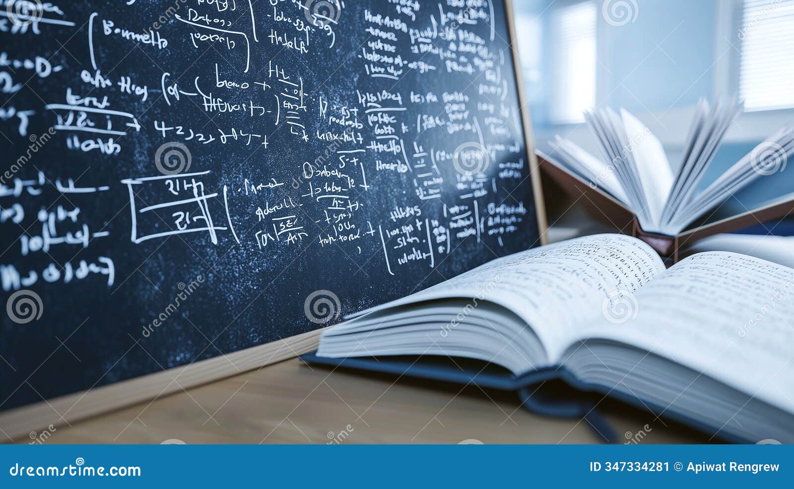 Classroom Chalkboard Filled with Complex Equations and Open Books ...
