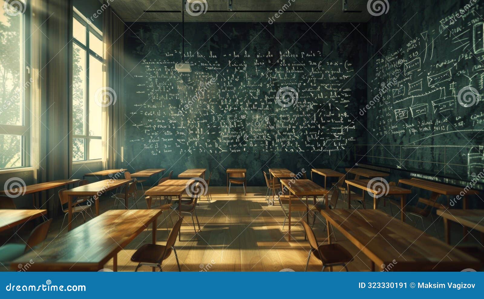 Classroom with Chalkboard Filled with Mathematical Formulas, Generative ...