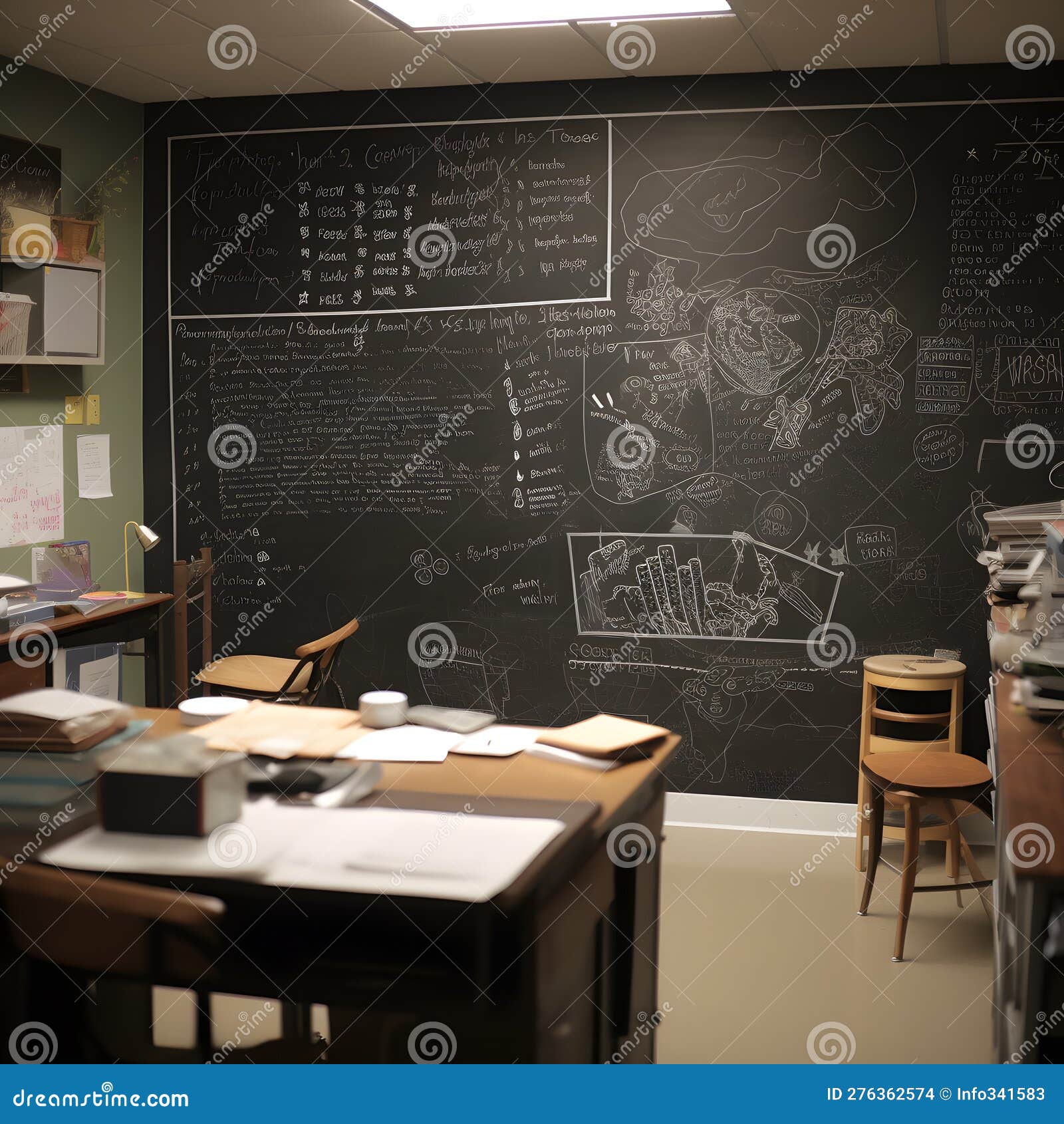 A Classroom with a Chalkboard Filled with Notes and Diagr Created with ...