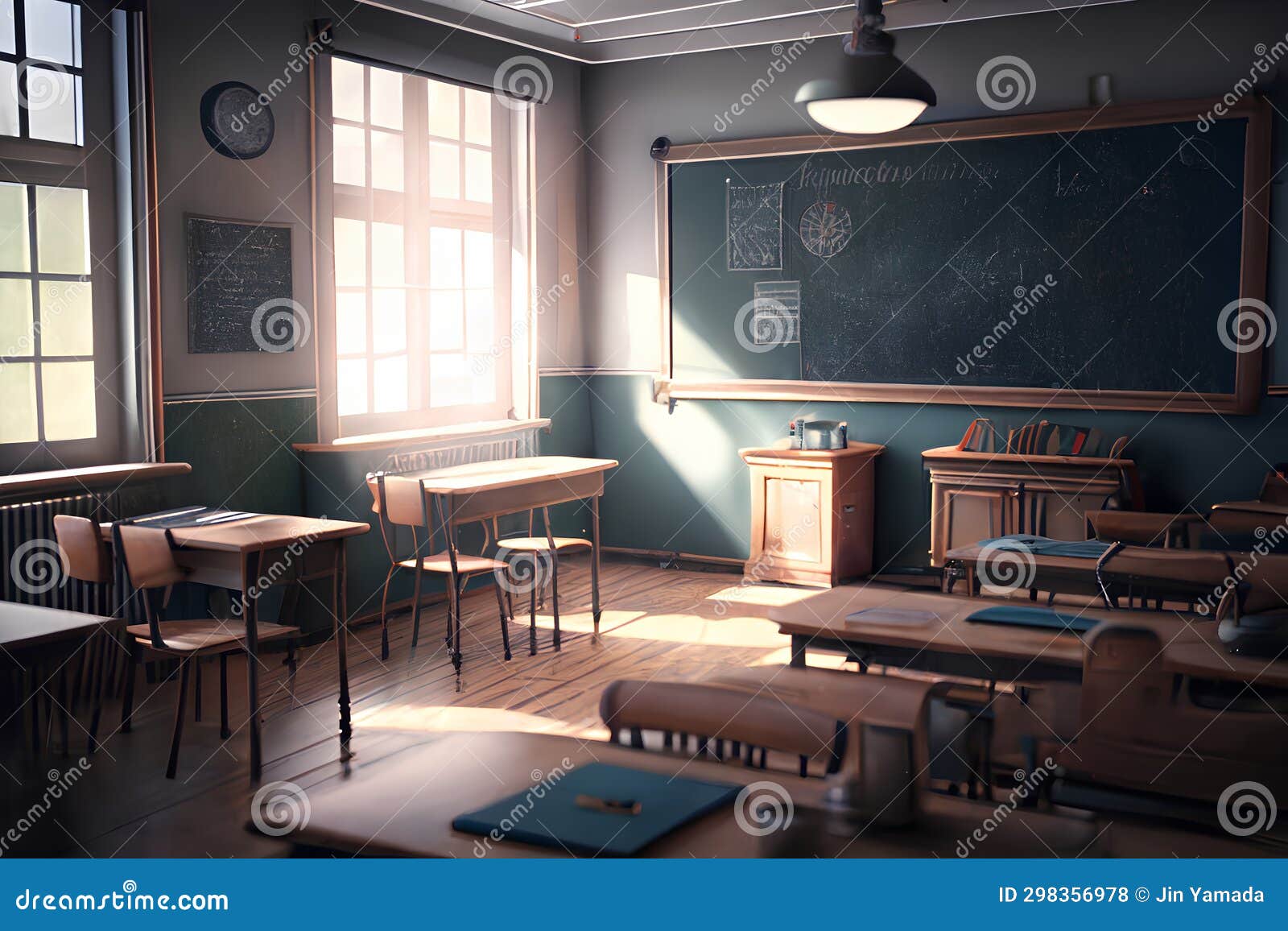 Classroom in a Classic Style. 3D Render. Vintage Style Stock ...