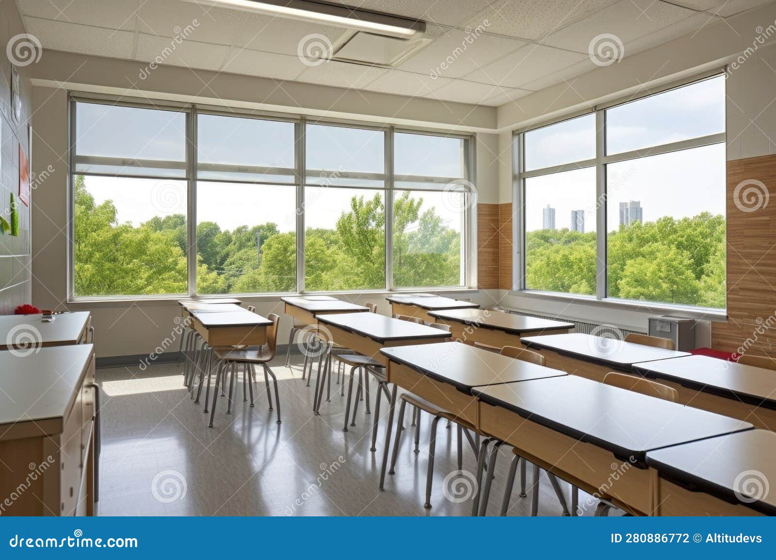 Classroom with Clear View of the Outside World, with Windows and Natural Light Stock ...