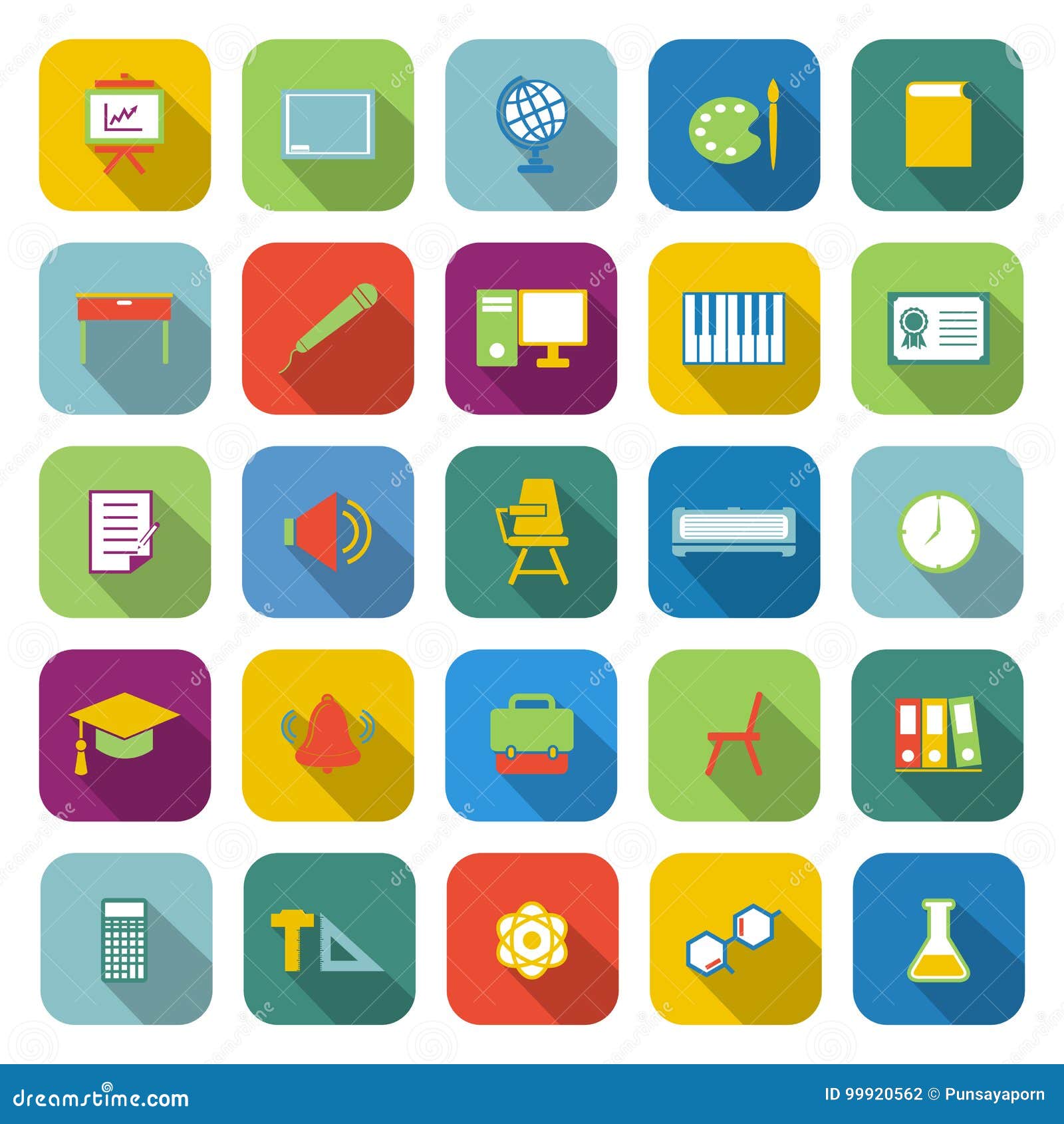Classroom Color Icons with Long Shadow Stock Vector - Illustration of ...
