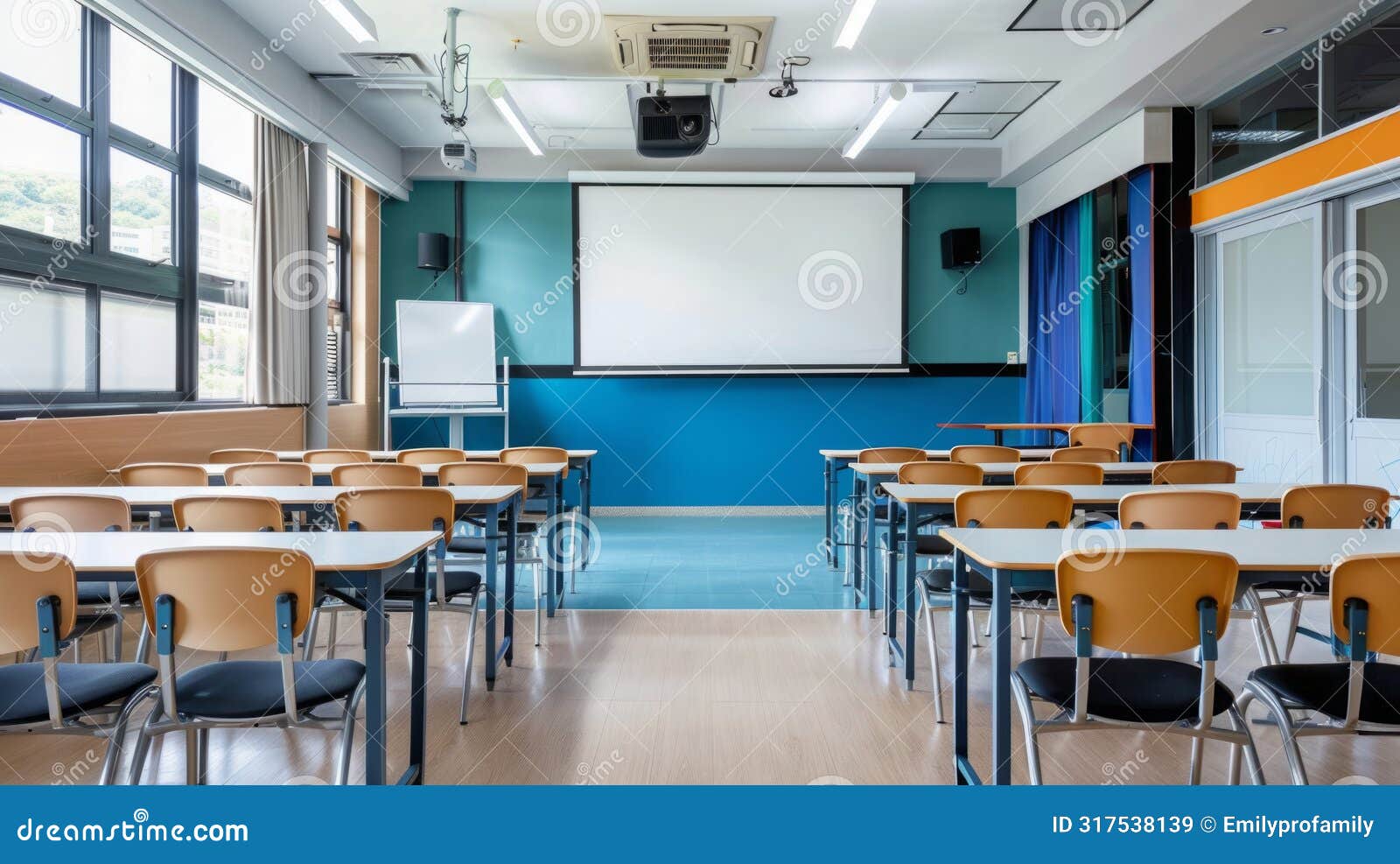 Classroom Filled with Desks and Chairs Stock Image - Image of furniture ...