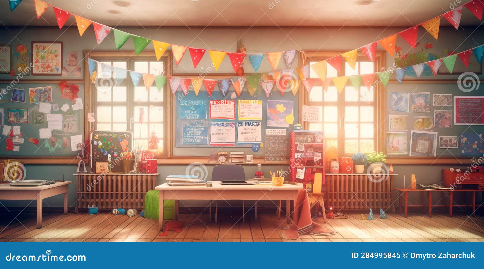 Classroom Decorated with Colorful Banners and Posters Generative AI ...