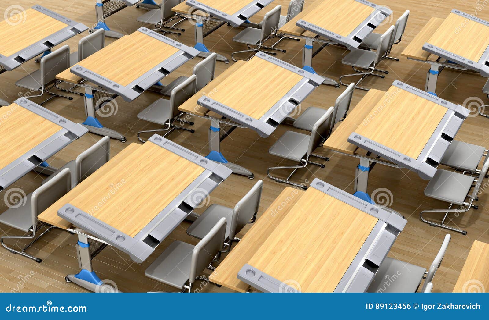 Classroom With Desks And Projection Screen, A Learning Environment For ...