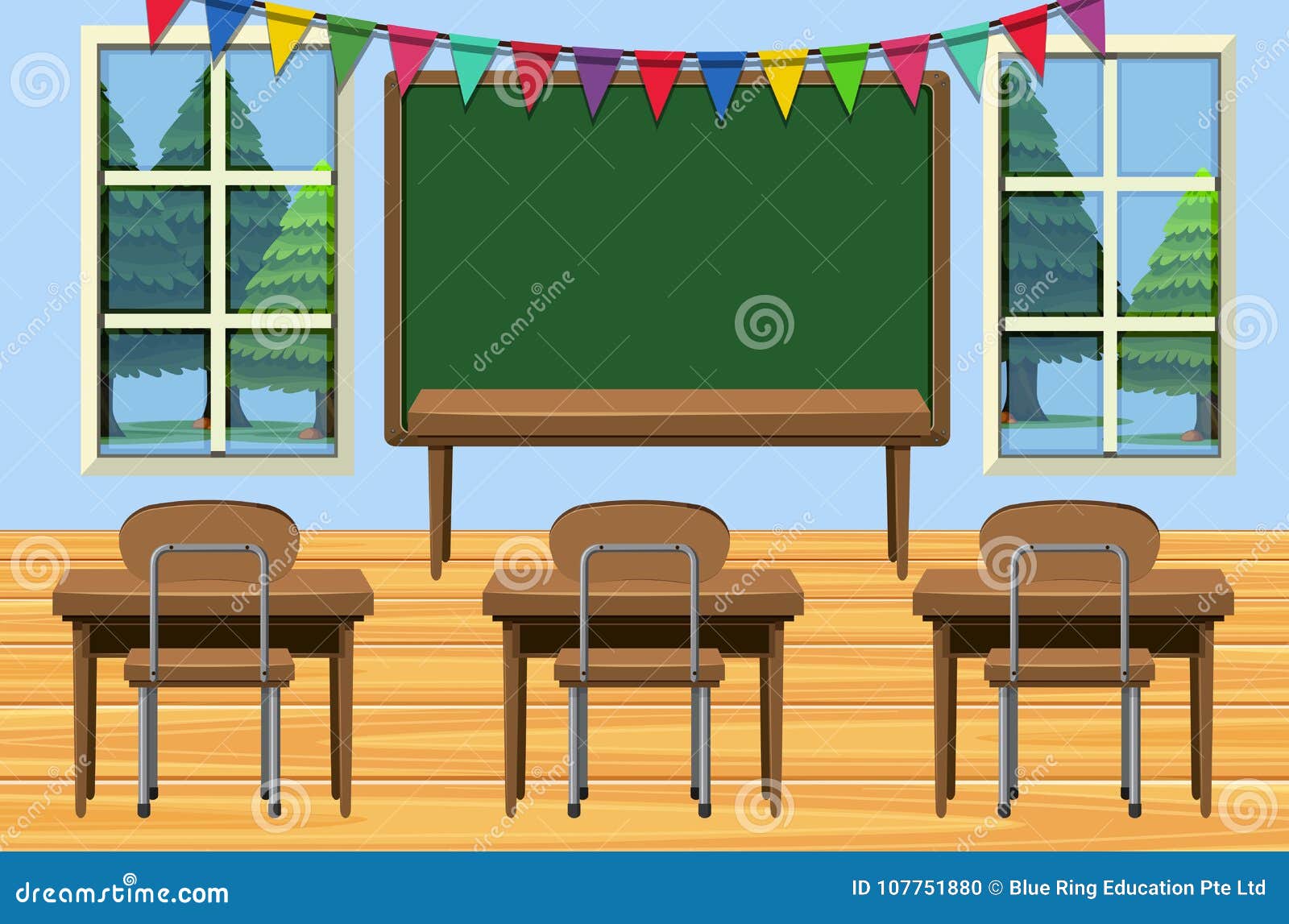 Classroom with Desks and Chalkboard Stock Vector - Illustration of ...