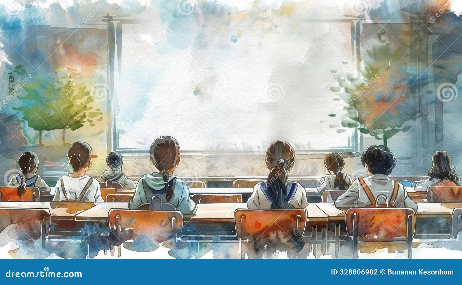 Classroom, Diverse Students, Inclusive Learning Environment, Watercolor ...