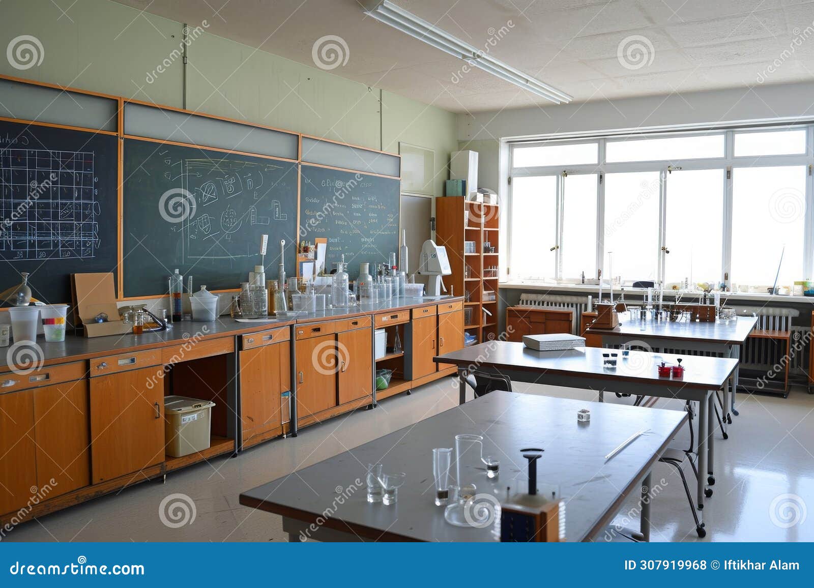 A Classroom Featuring a Blackboard and Numerous Desks Arranged for ...