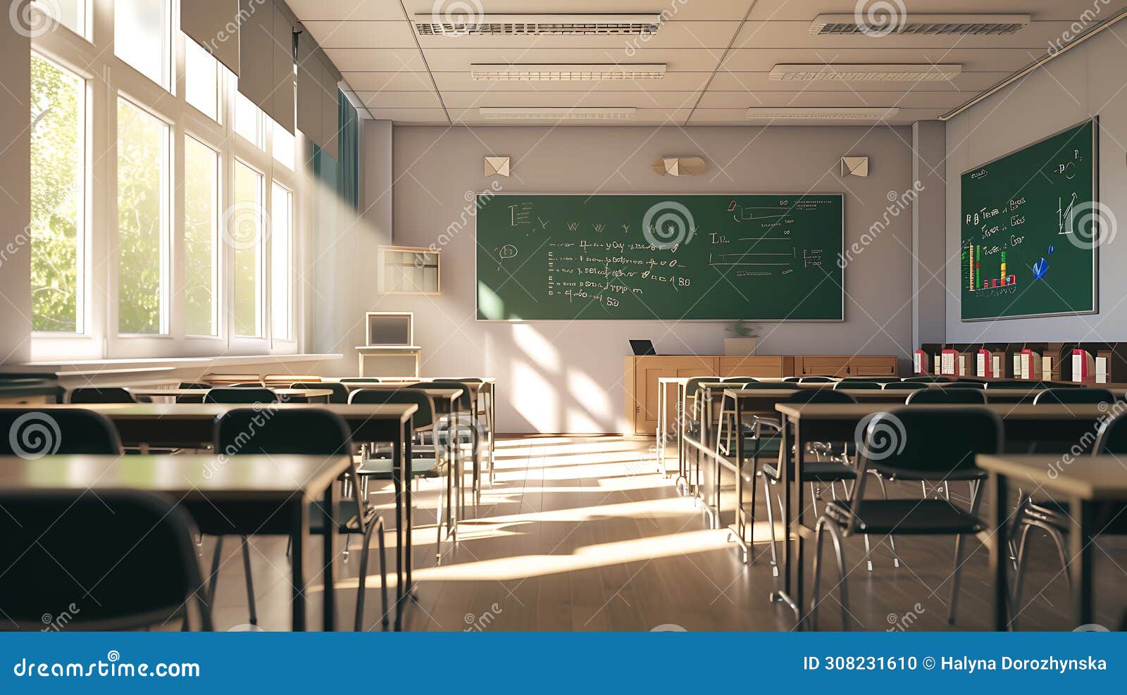 Classroom Filled with Desks and Chairs. Generative AI Stock ...