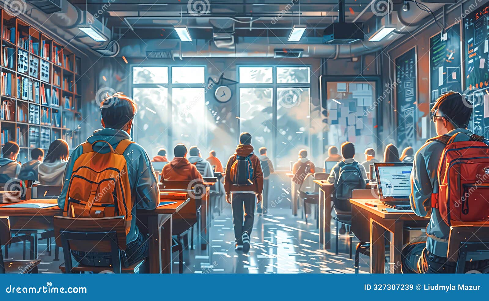 A Classroom Full of Students with a Projector Screen in the Background ...