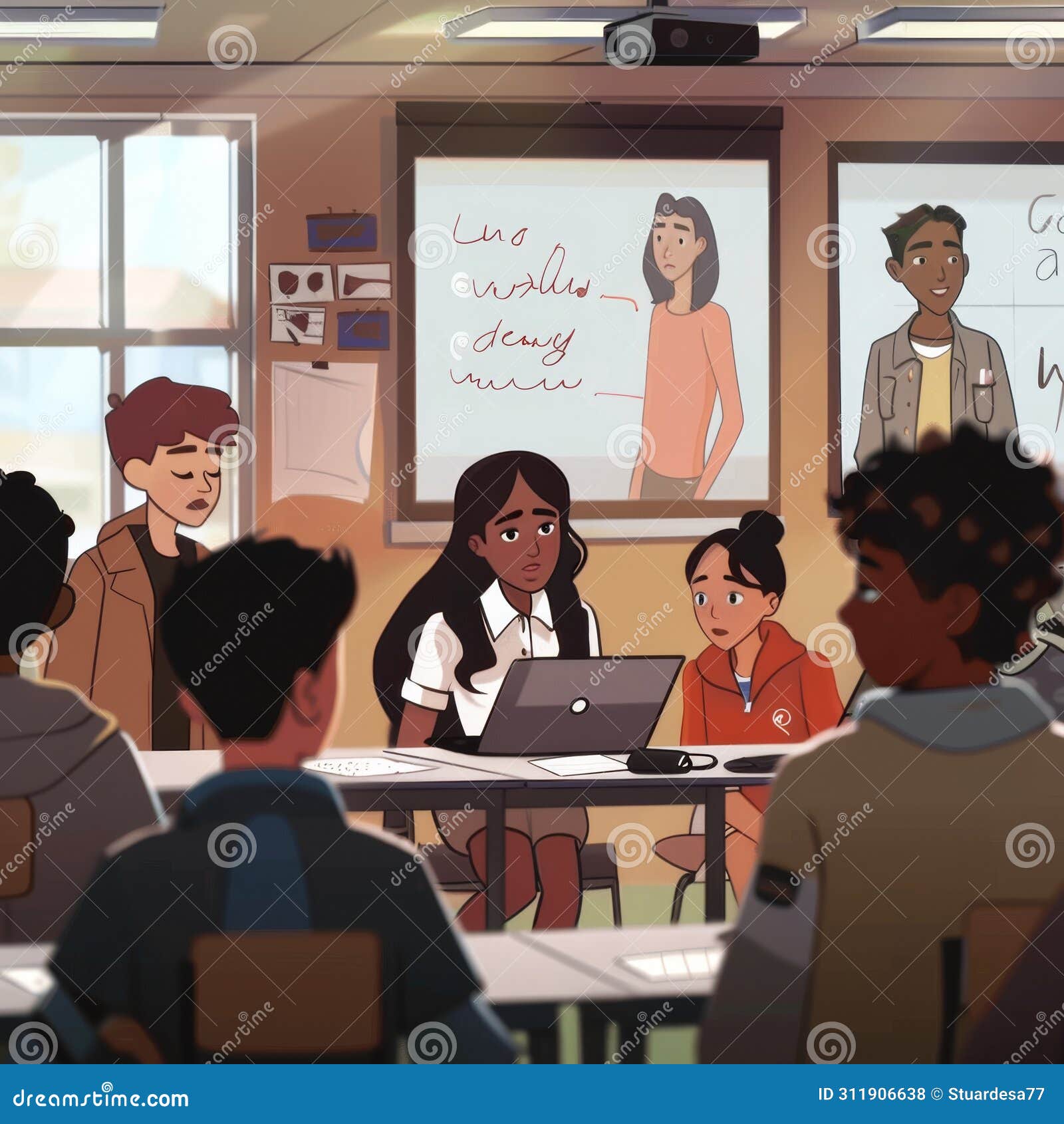 Classroom Group Study Session Stock Illustration - Illustration of ...
