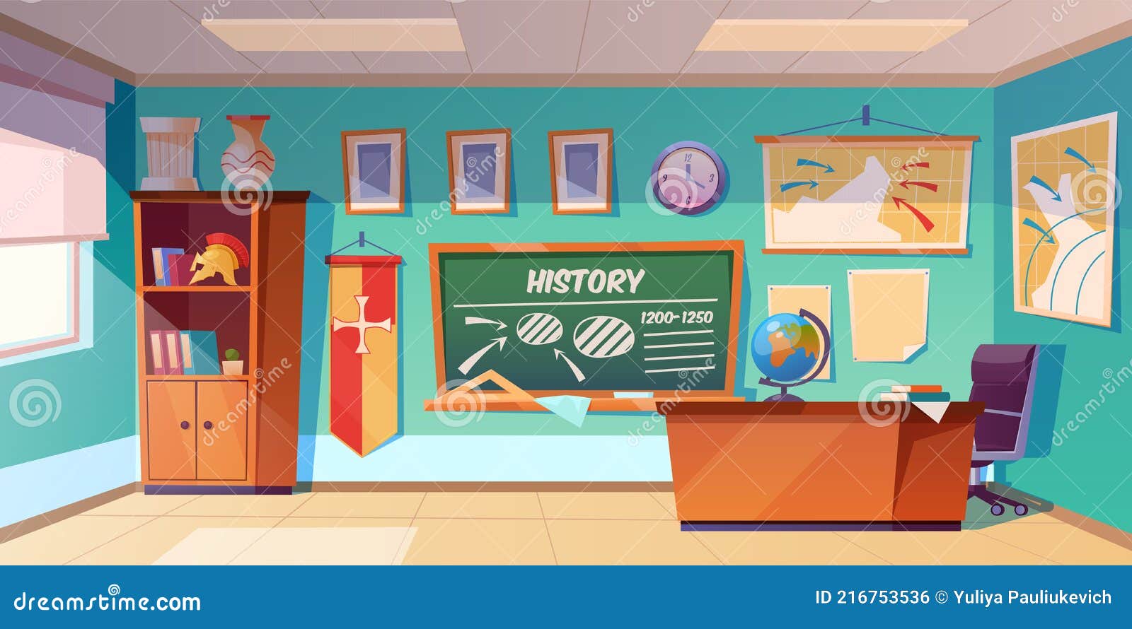 Classroom of History Empty Interior, School Class Stock Vector ...