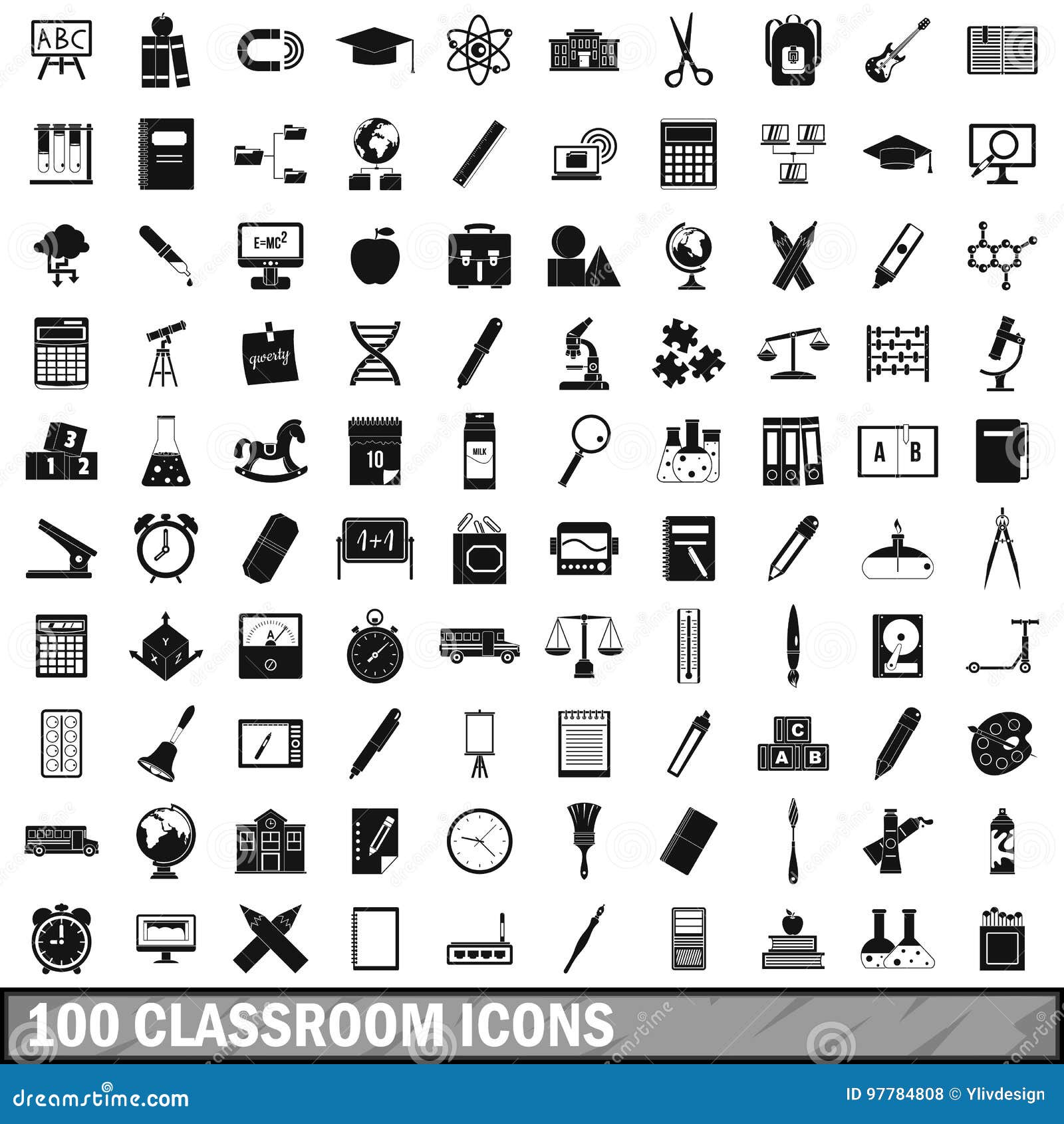 100 Classroom Icons Set, Simple Style Stock Vector - Illustration of ...