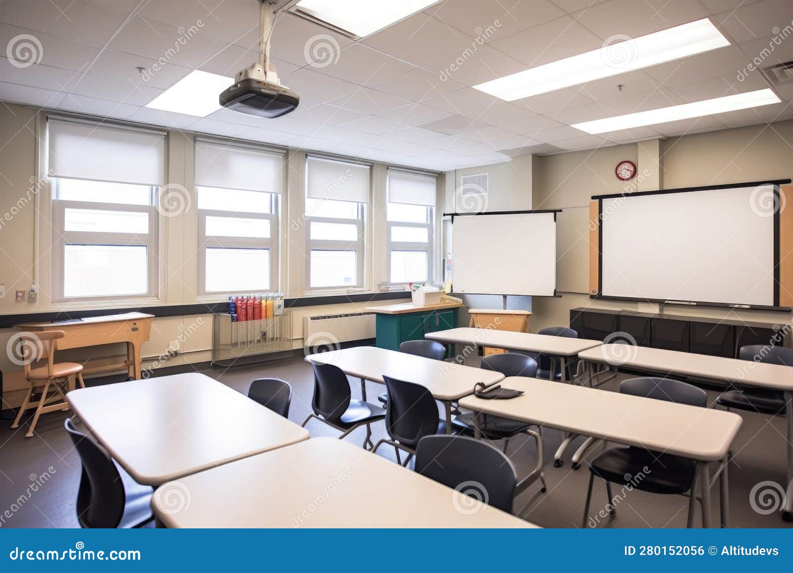 Classroom with Interactive Whiteboard, Projector and Seating for ...