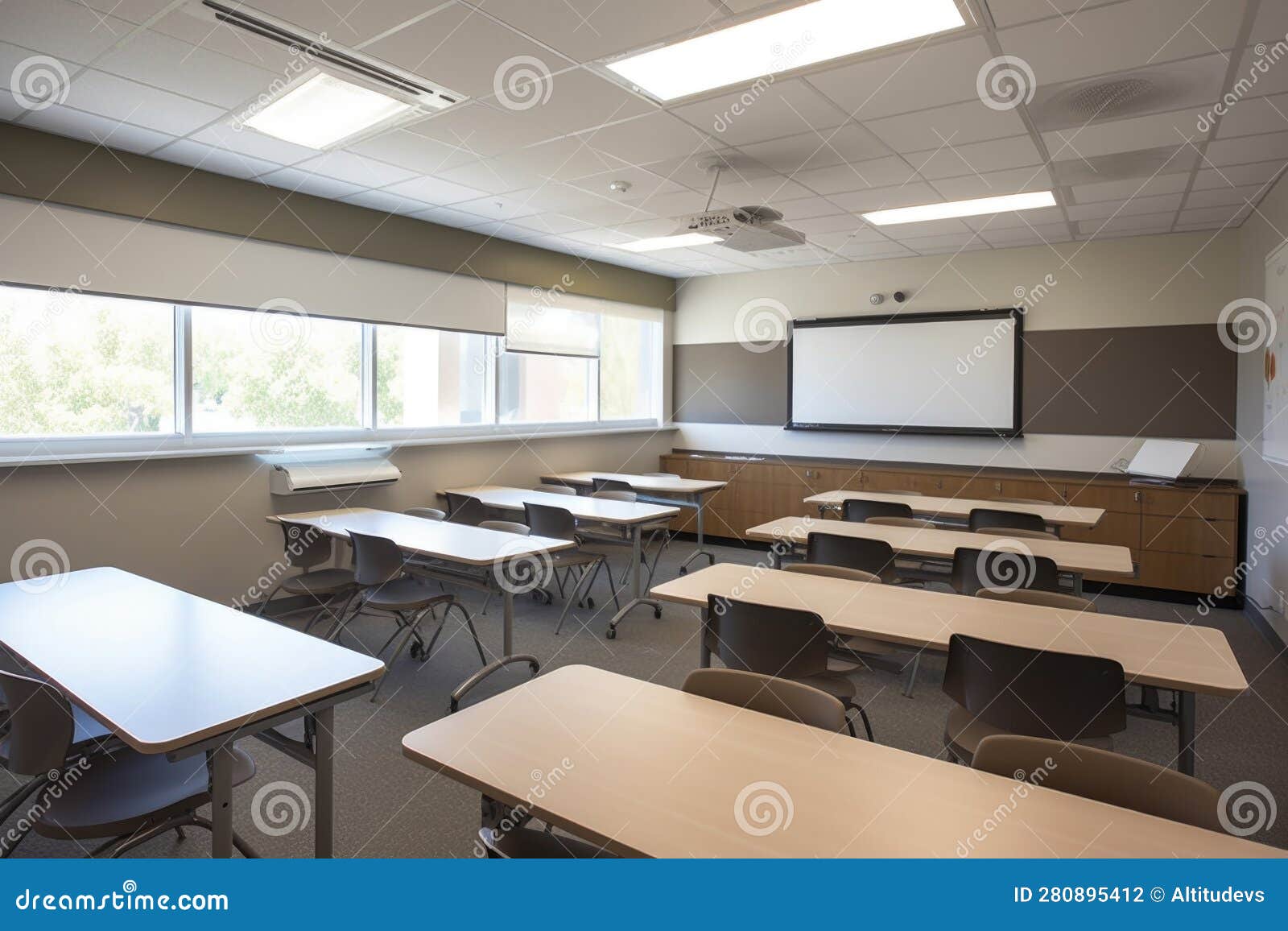 Classroom with Interactive Whiteboard, Projector and Seating for ...